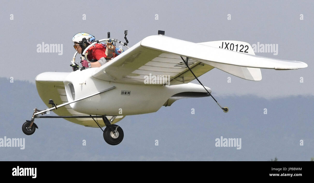 The jet-powered glider M-02J modeled after "Mehve," a flying machine ...
