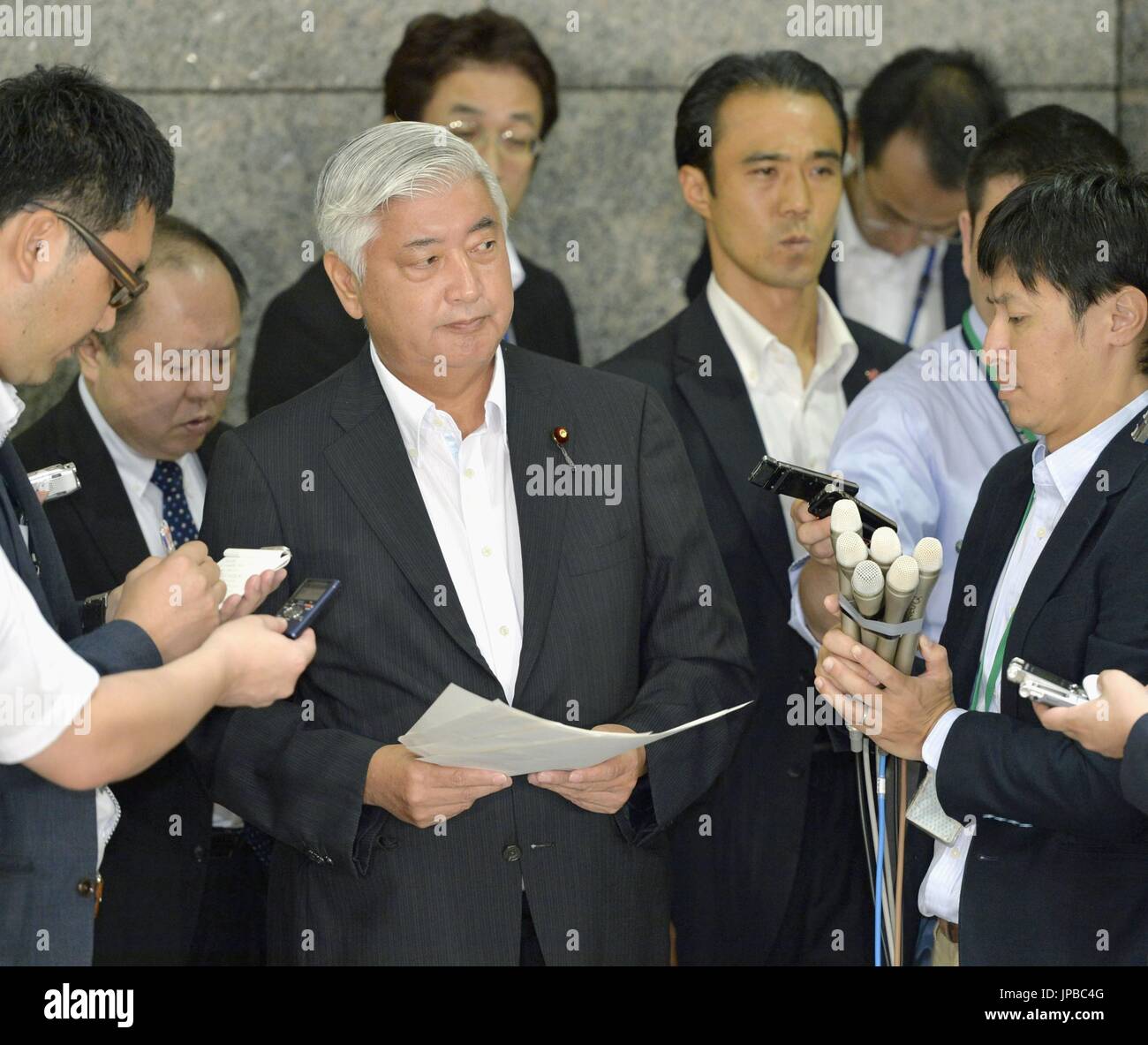 Japanese Defense Minister Gen Nakatani meets with reporters in Tokyo on ...