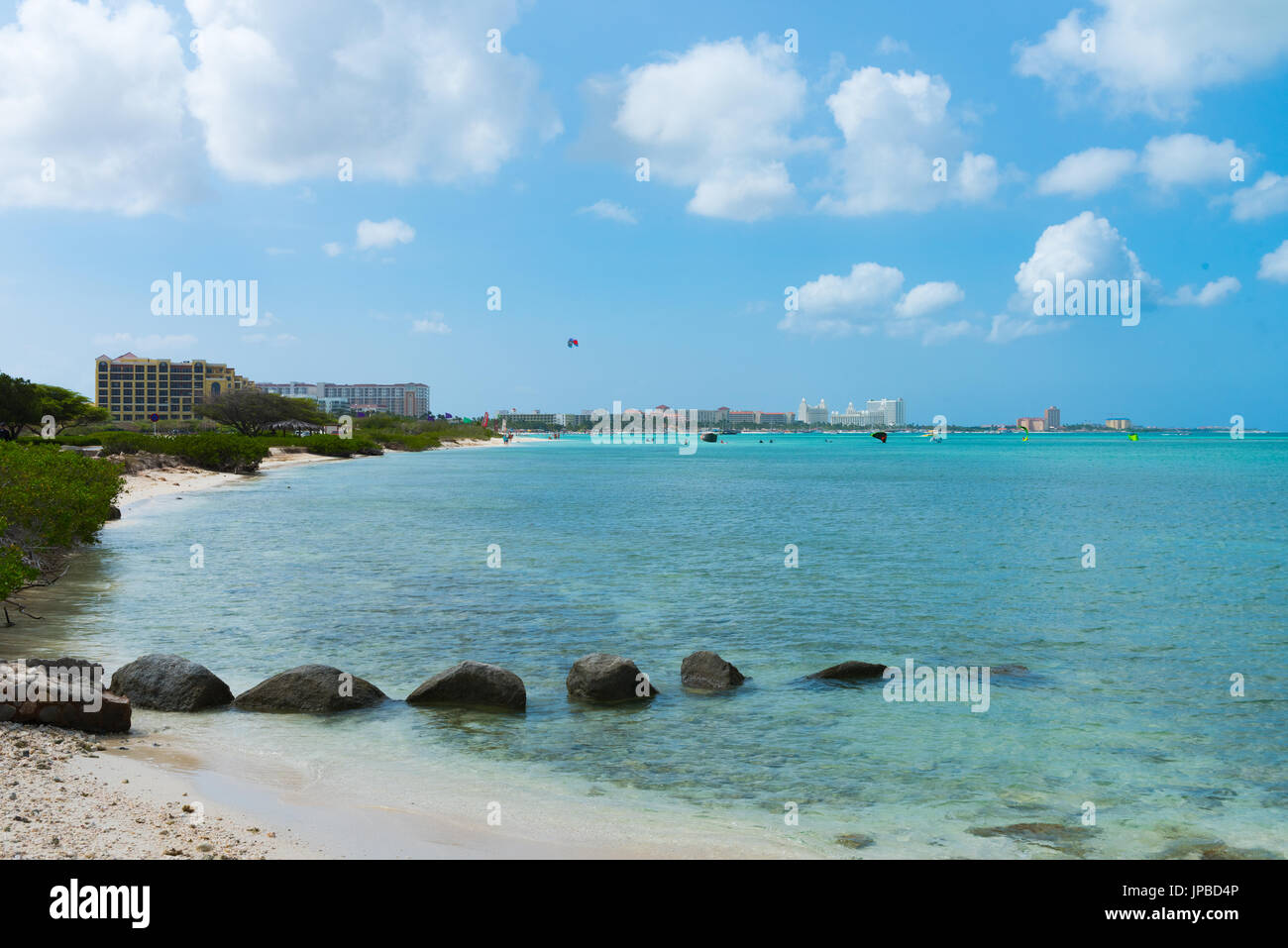 Aruba - northern beach near high rise hotels Stock Photo - Alamy