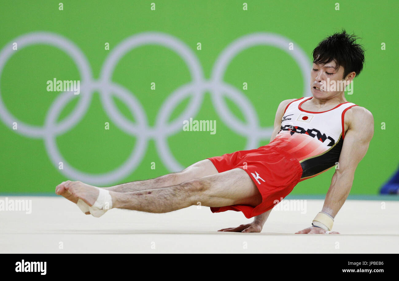 Japan's Kohei Uchimura competes in the floor exercise during the men's ...