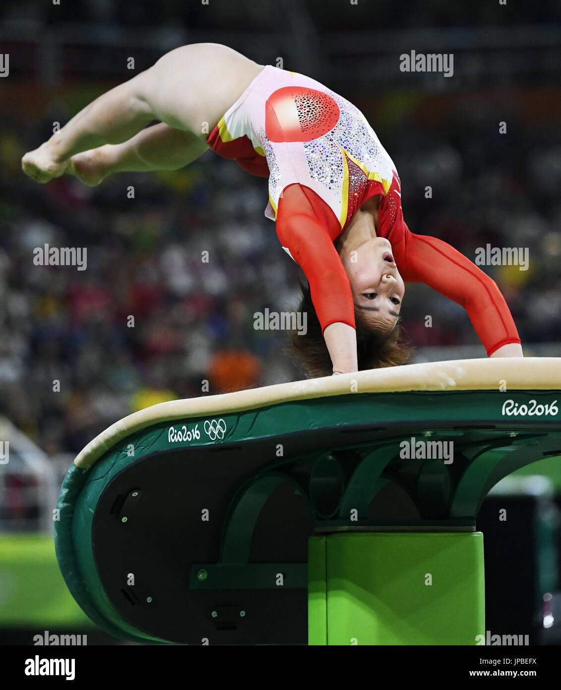 Japan's Mai Murakami performs on the vault in the women's gymnastics team final at the Rio de ...