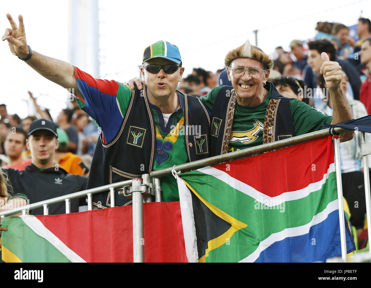 South African supporters are seen on the spectator stand ahead of the ...