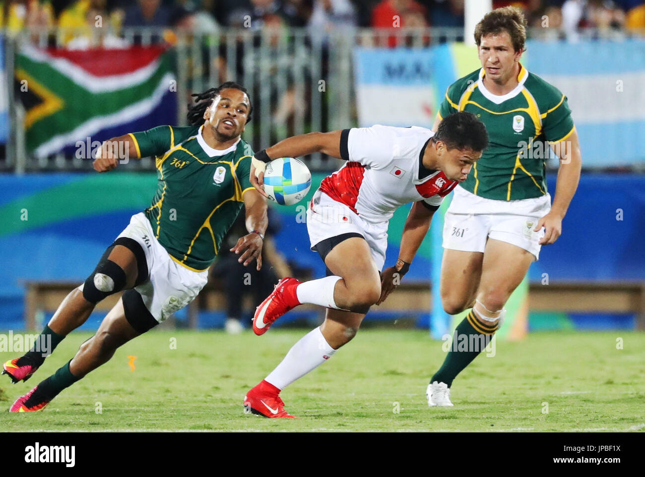 Japan and South Africa compete in the men's rugby sevens bronze medal ...