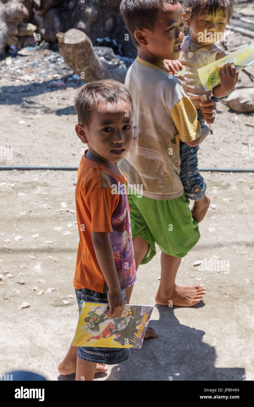 Children in the town of Kampung Rinca, Indonesia, Komodo, UNESCO, world ...