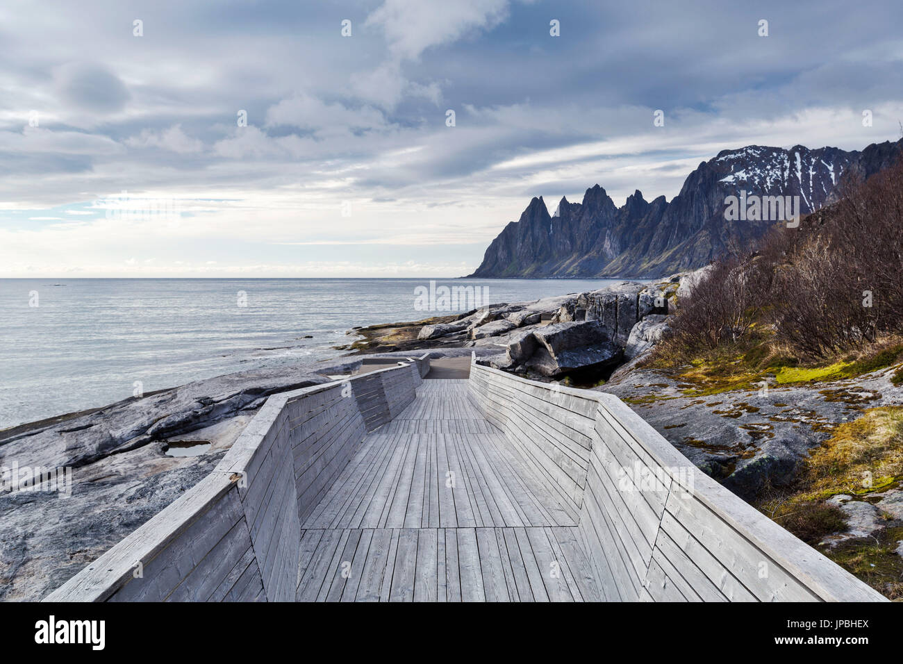 Europe, Norway, Senja, Tungeneset, Devil's Teeth mountains Stock Photo ...