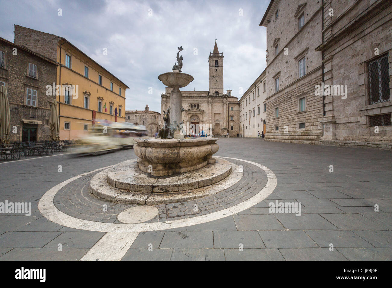 The decorated fountain frames the Cathedral in Arringo Square Ascoli ...