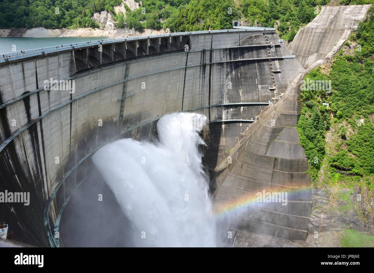 Annual water discharge begins at Kurobe Dam in the town of Tateyama ...