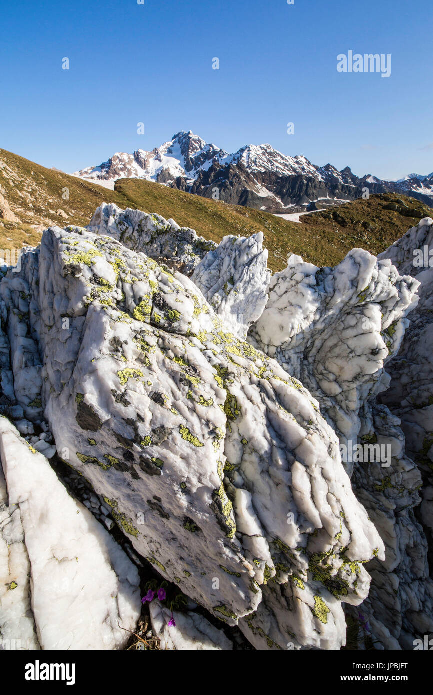 Sasso Bianco frames the snowy peak of Mount Disgrazia Malenco Valley ...