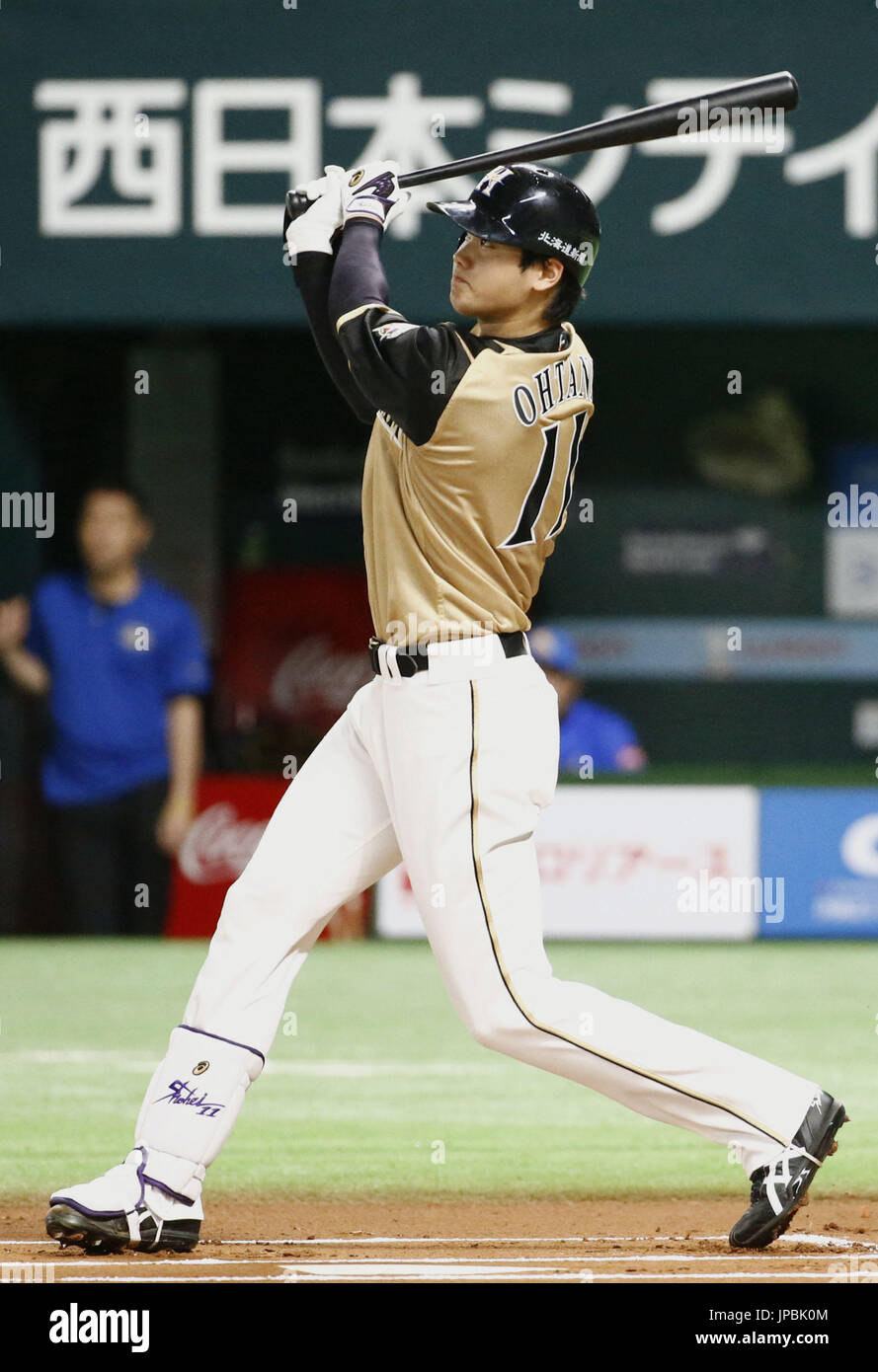Nippon Ham Fighters pitcher Shohei Otani, batting in the leadoff spot ...