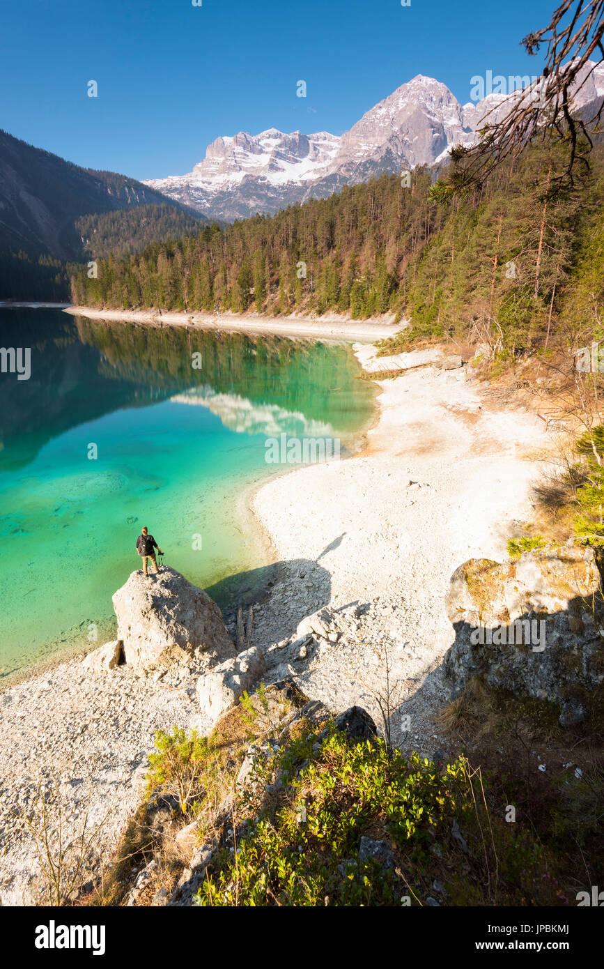 Lake Tovel at sunrise Europe, Italy, Trentino Alto Adige region, Trento ...