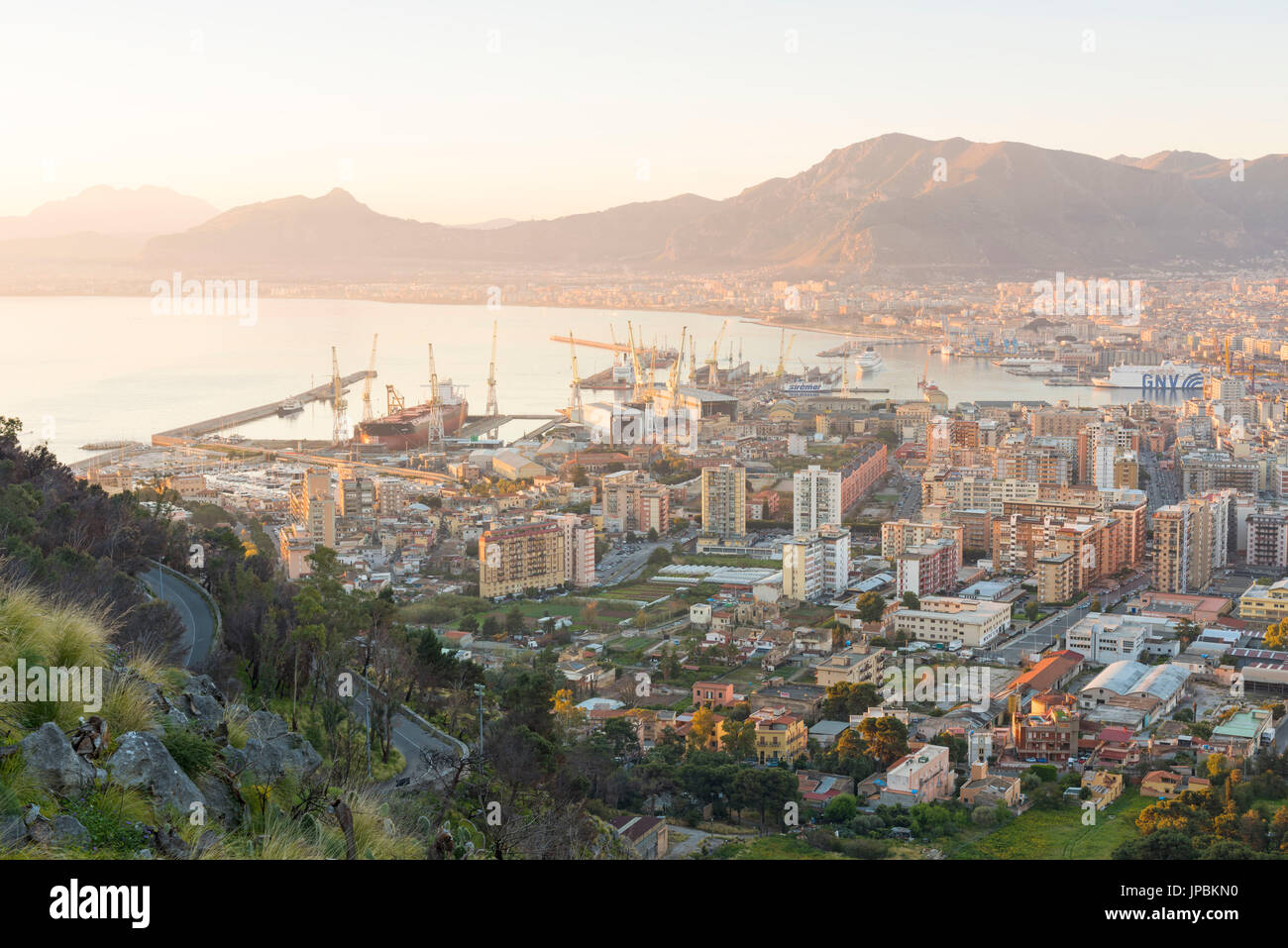 view of Palermo at sunrise Europe, Italy, Sicily region, Palermo ...