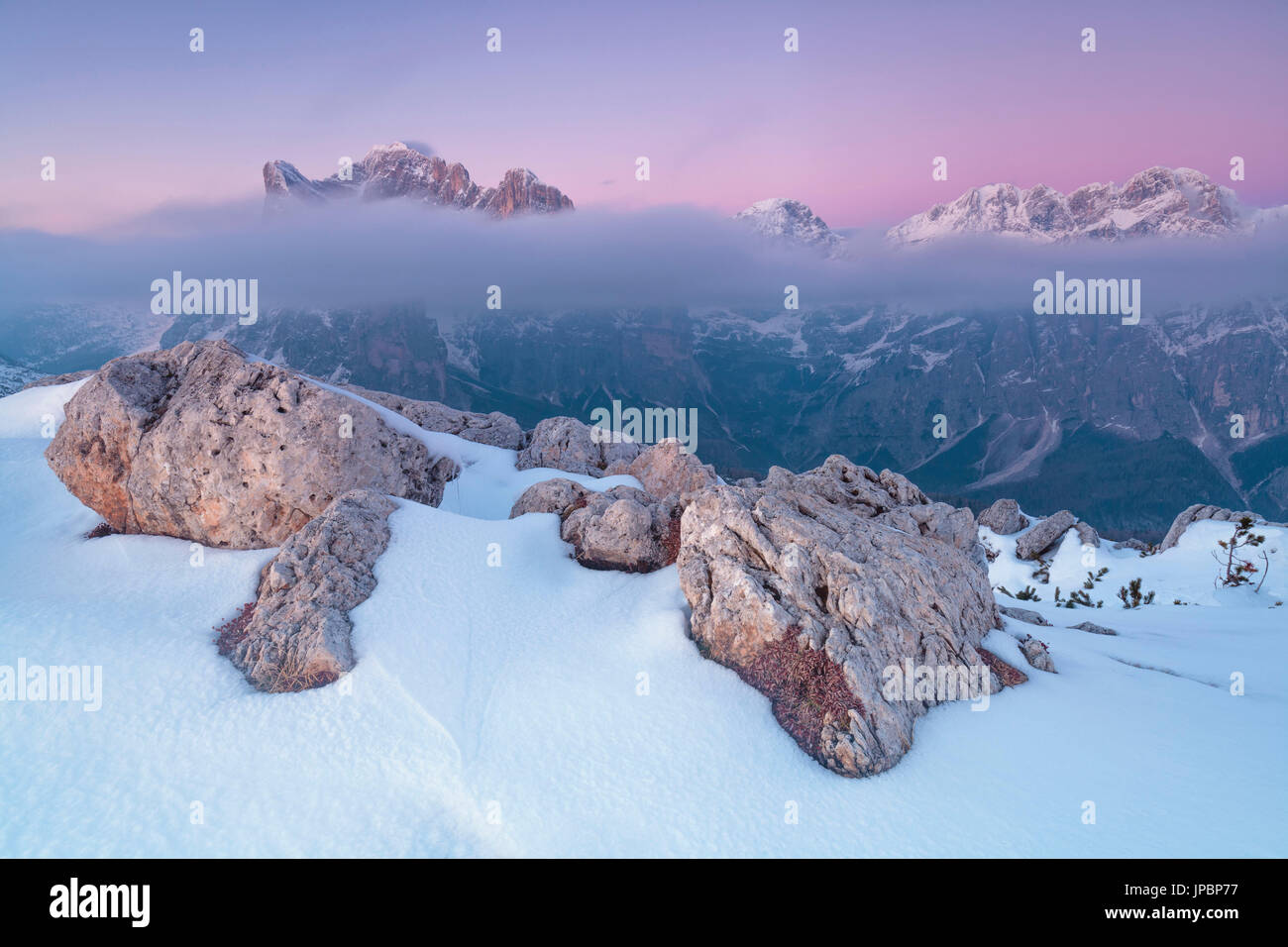 Europe, Italy, Veneto, Belluno, Agordino, Dolomites. Pristine snow at ...