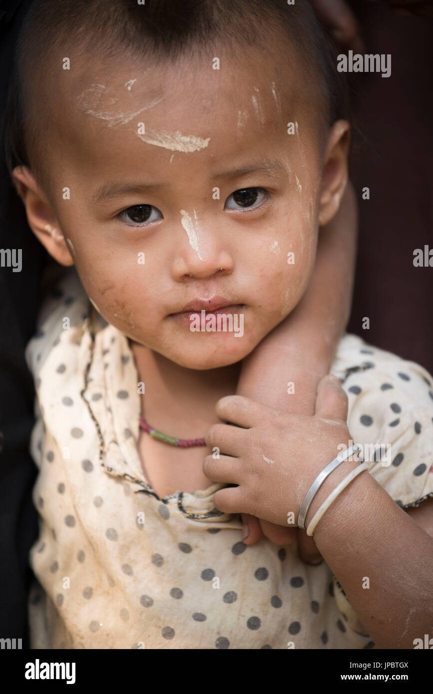 Rakhine state, Myanmar. Portrait of a Chin young boy looking at the ...