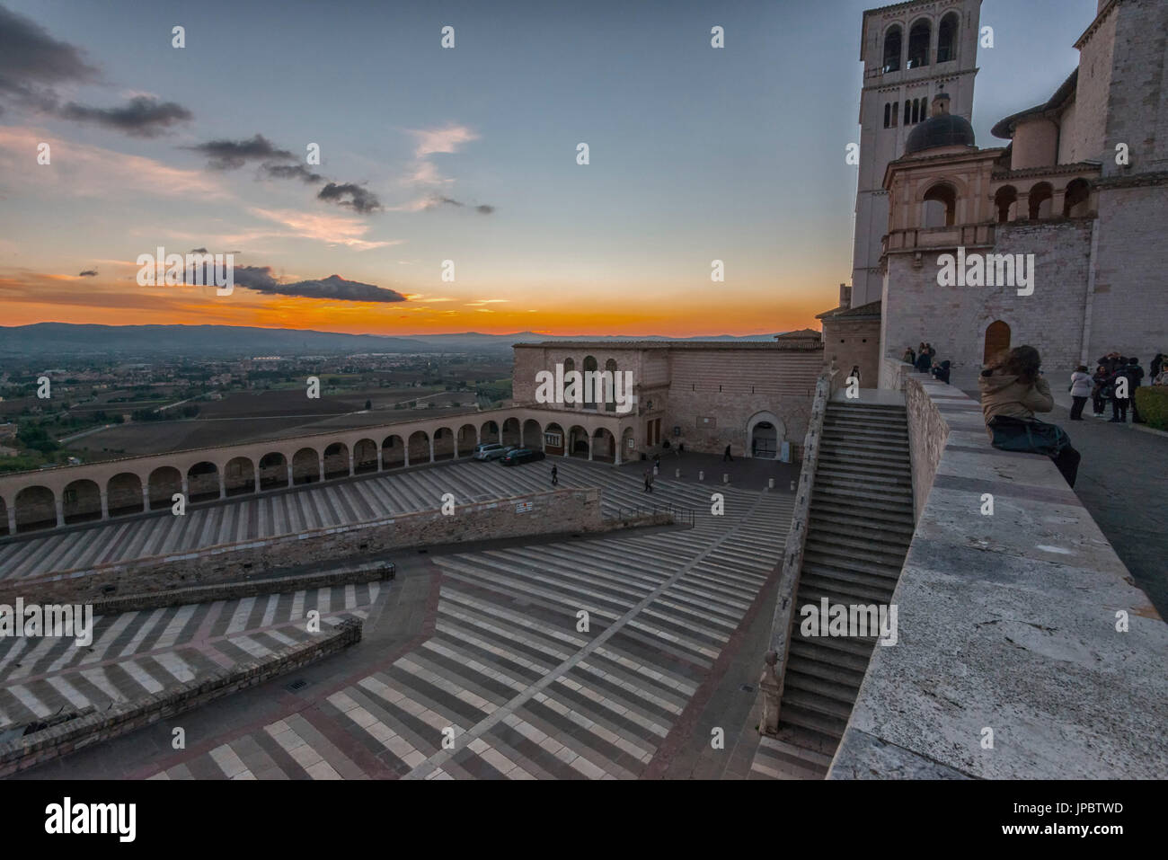 Italy, Umbria, Assisi, Basilica of Saint Francis at sunset Stock Photo ...