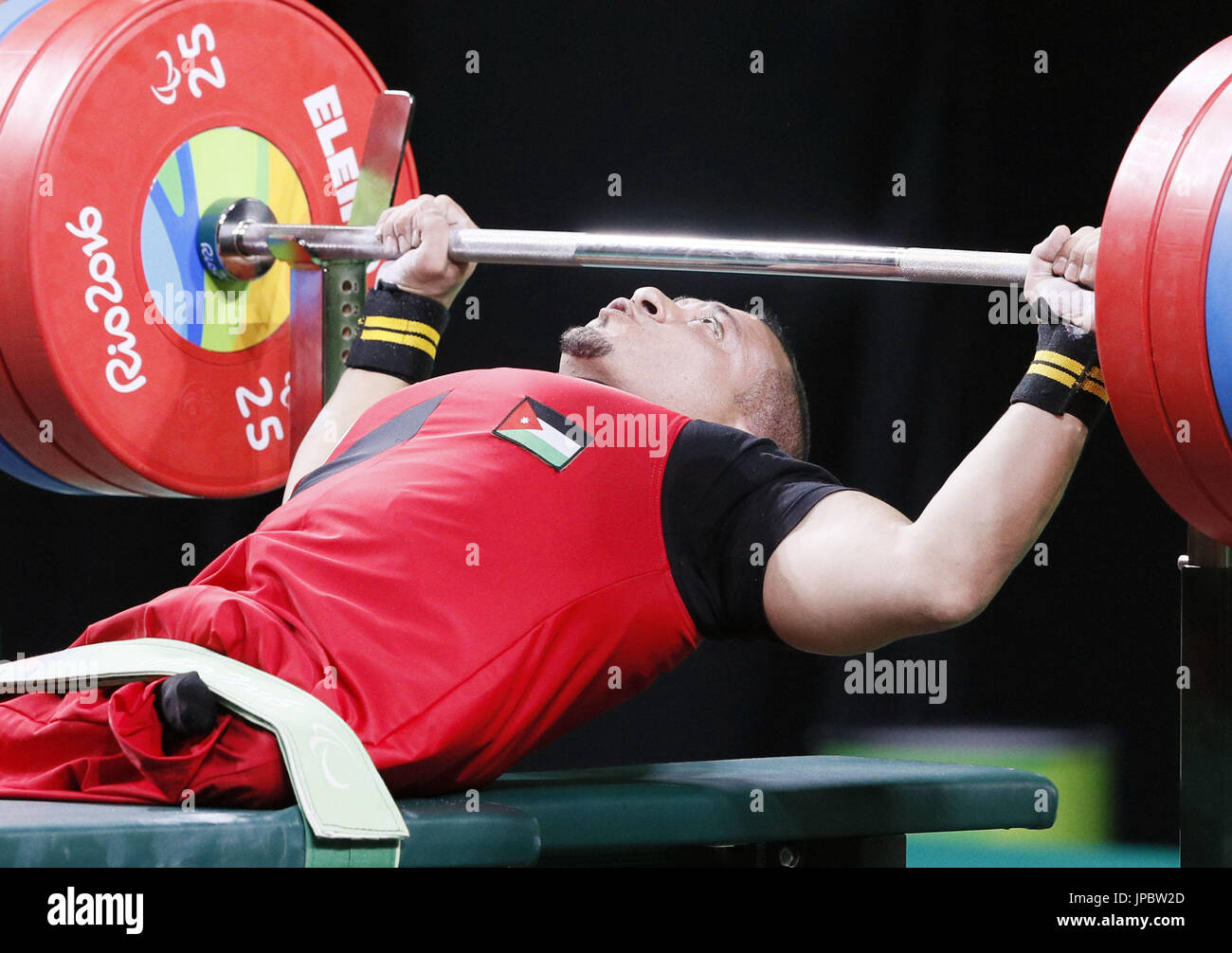 Omar Qarada of Jordan competes in the men's -49 kilogram powerlifting ...