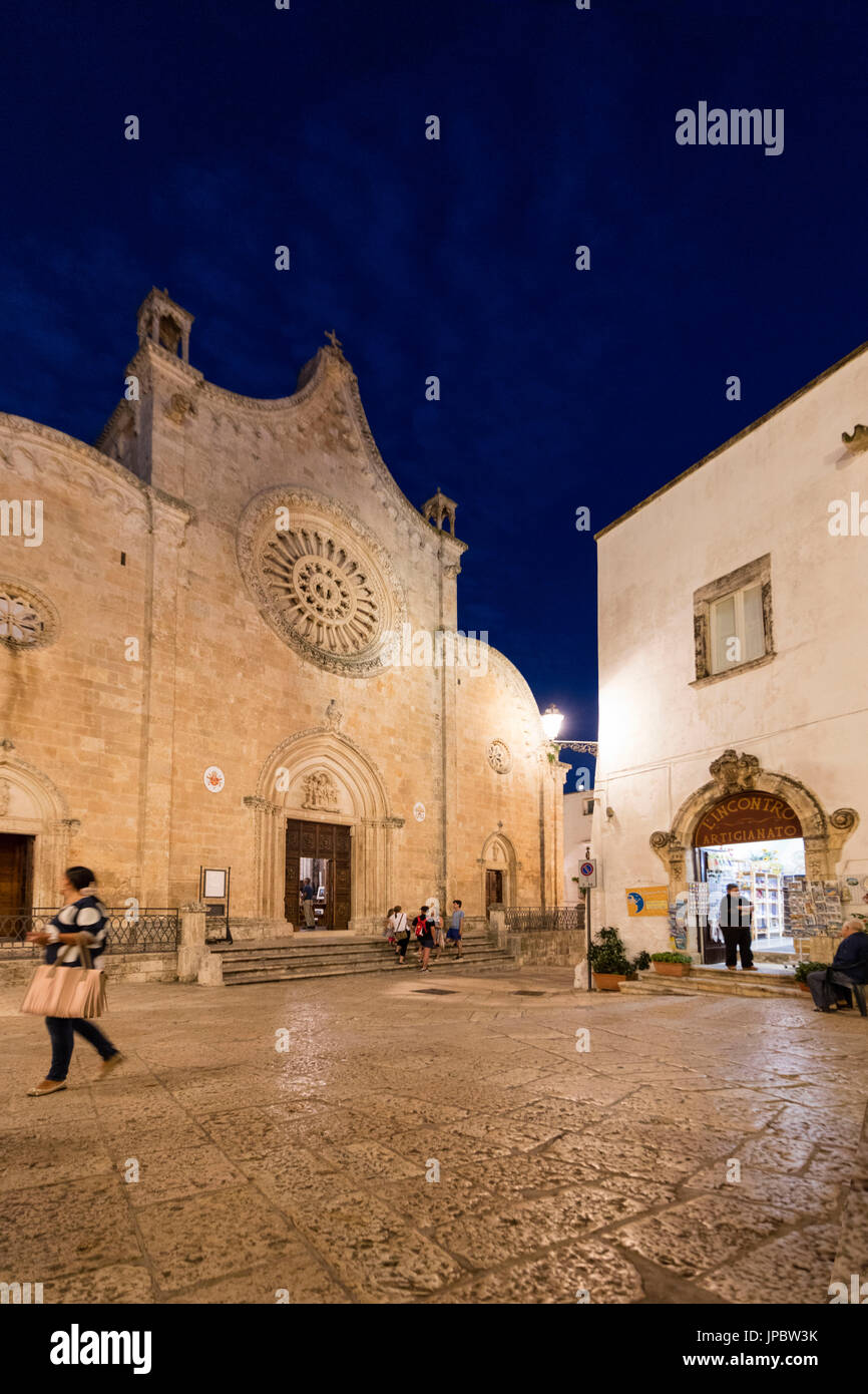Night view of the ancient Ostuni Cathedral in the medieval old town ...