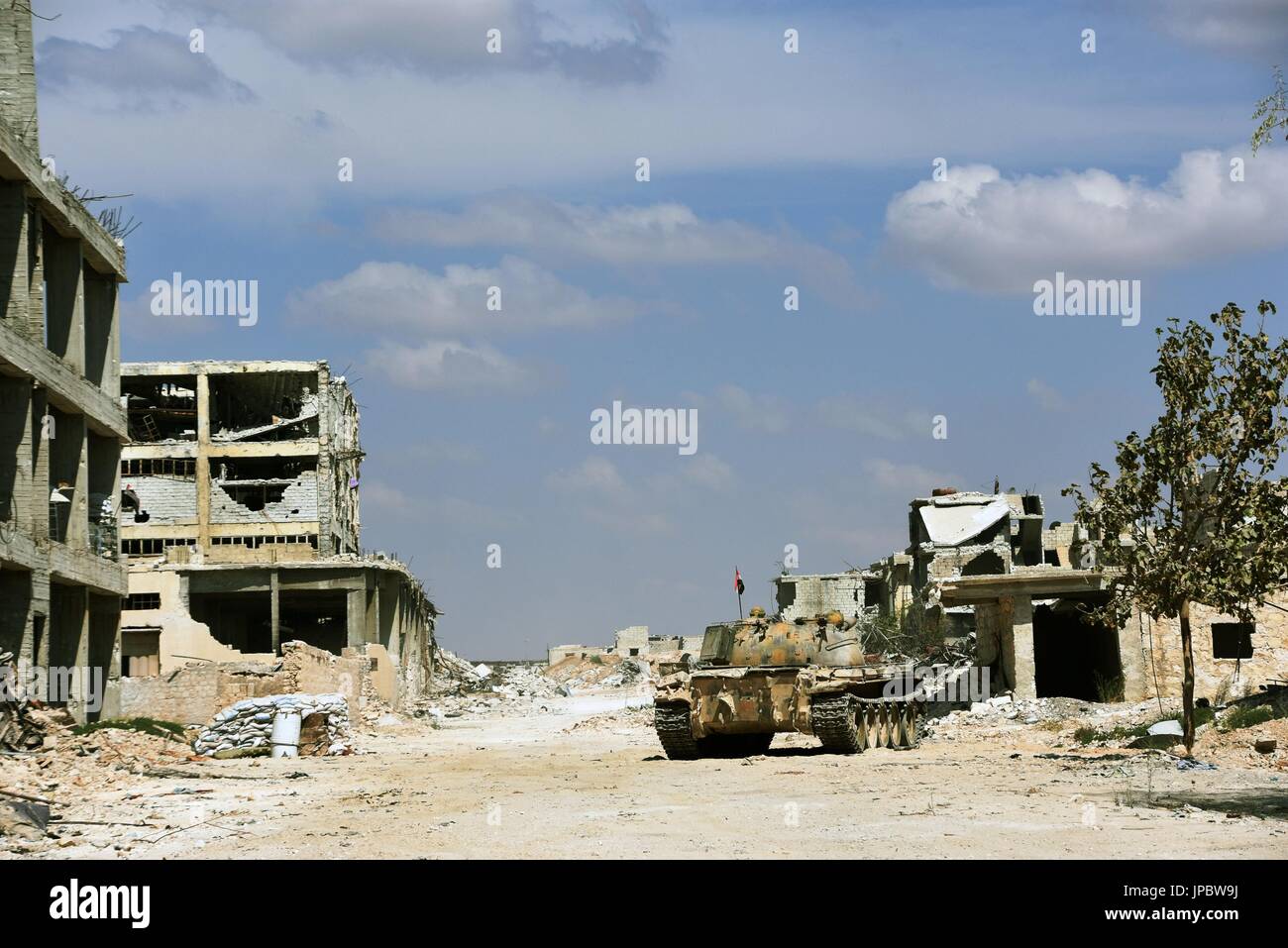 A tank of the Assad regime is seen in the ruins of Aleppo, northern ...