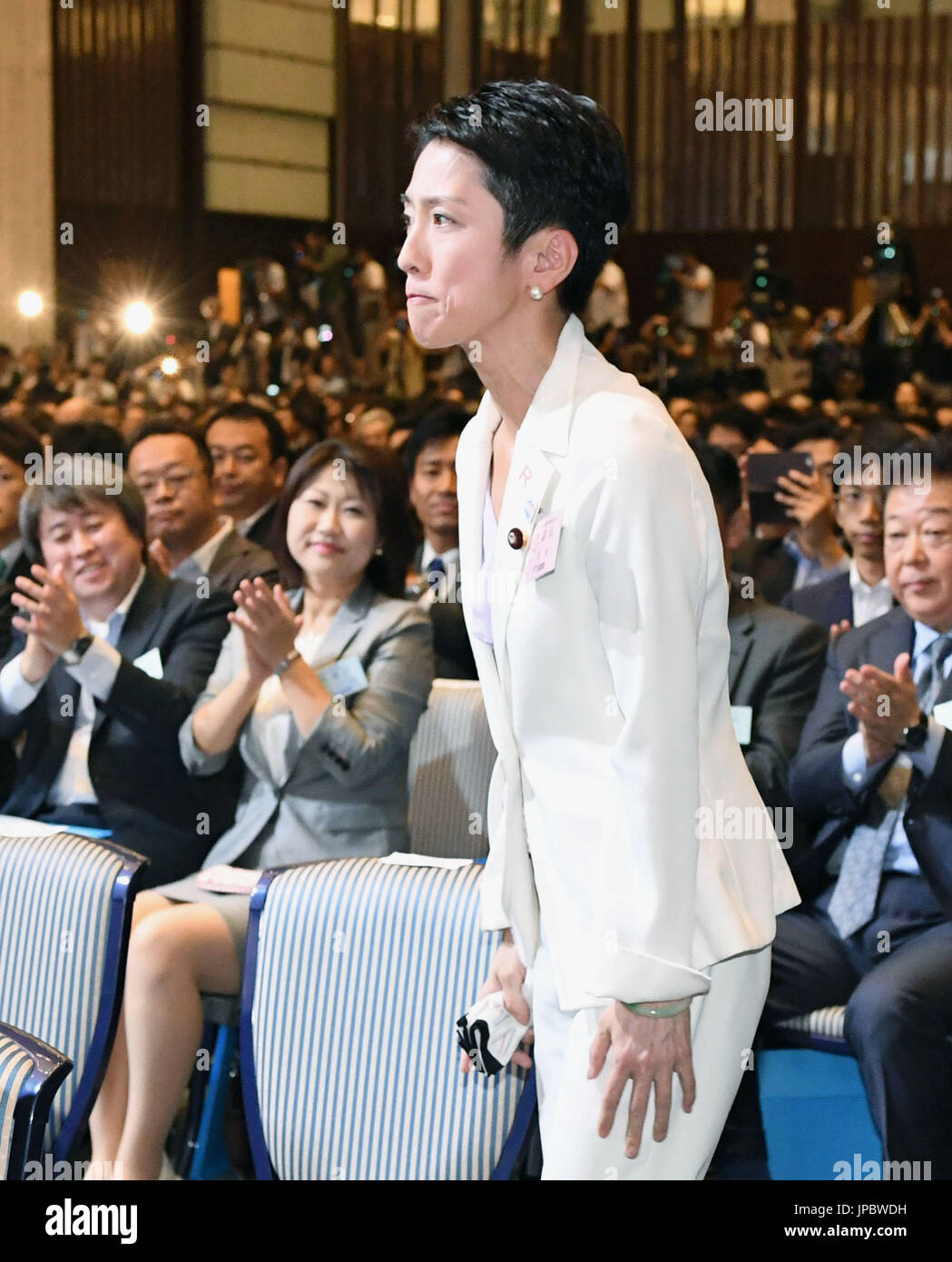 Renho is applauded after being selected as the new chief of the ...