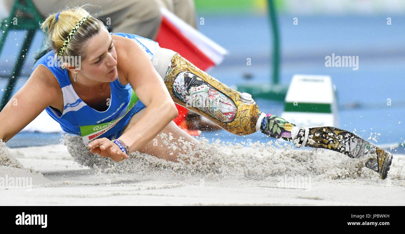 Martina Caironi of Italy, with an "artistic" artificial leg, competes ...