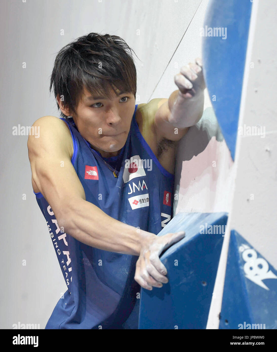 Japan's Tomoa Narasaki competes during the D4 men's bouldering ...