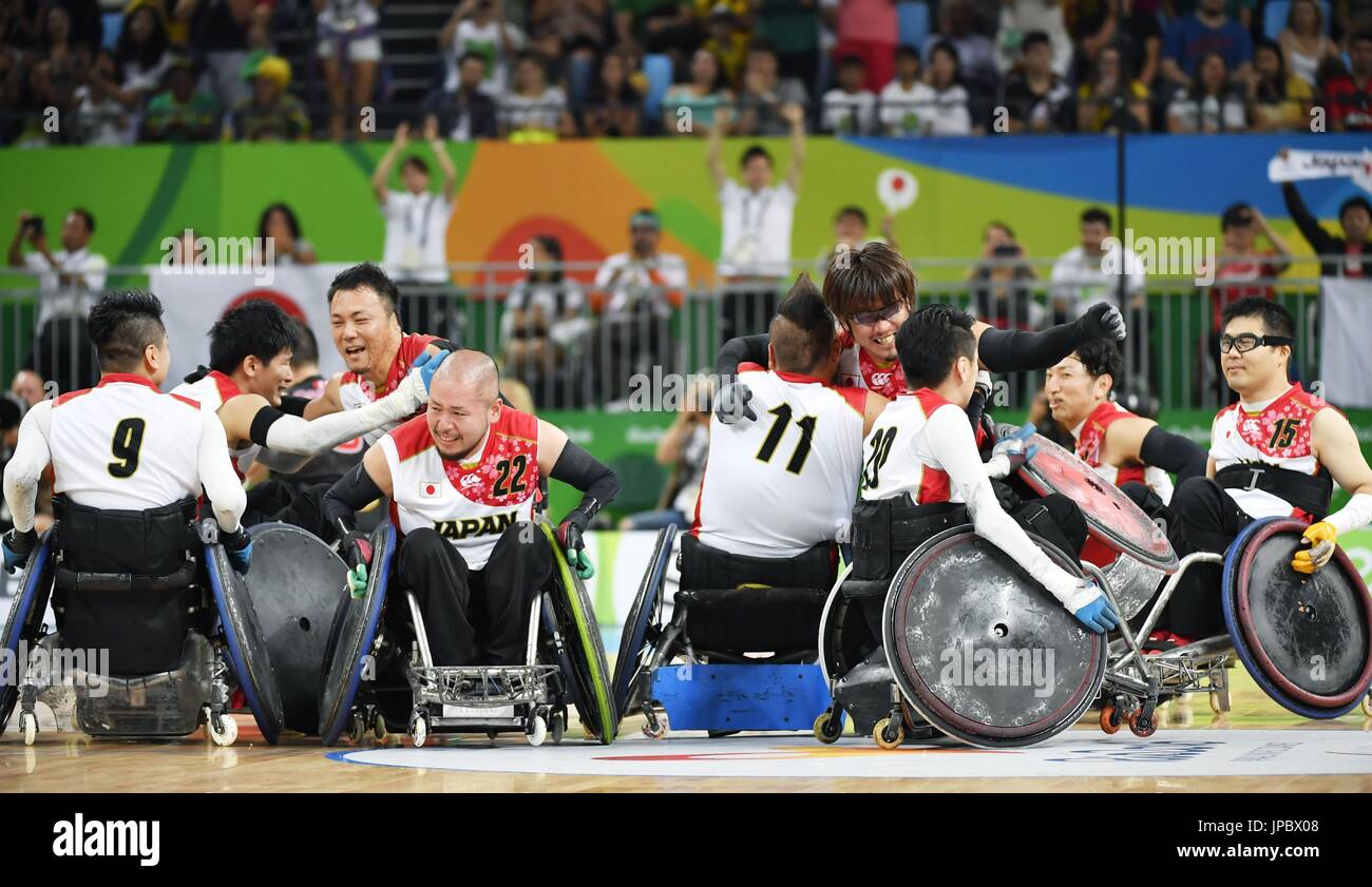 The Japanese men's wheelchair rugby team celebrates after defeating ...