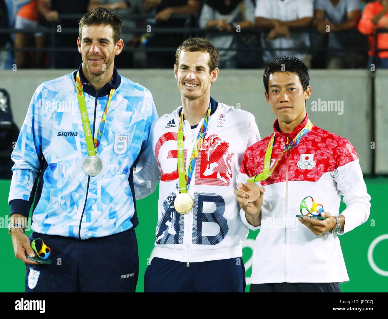 Gold medalist Andy Murray (C) of Britain, silver medal winner Juan ...