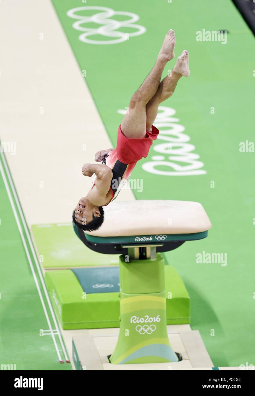 Japanese gymnast Kenzo Shirai performs in the men's vault final at the ...