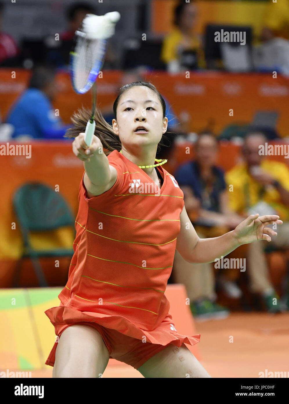 Japan's Nozomi Okuhara plays against Bae Yeon Ju of South Korea in a badminton women's singles ...