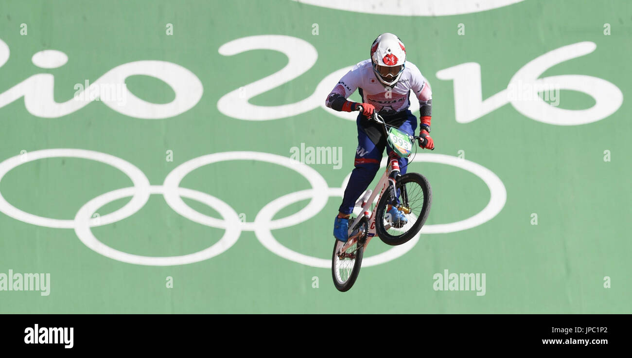 Yoshitaku Nagasako competes during the men's seeding phase of BMX ...