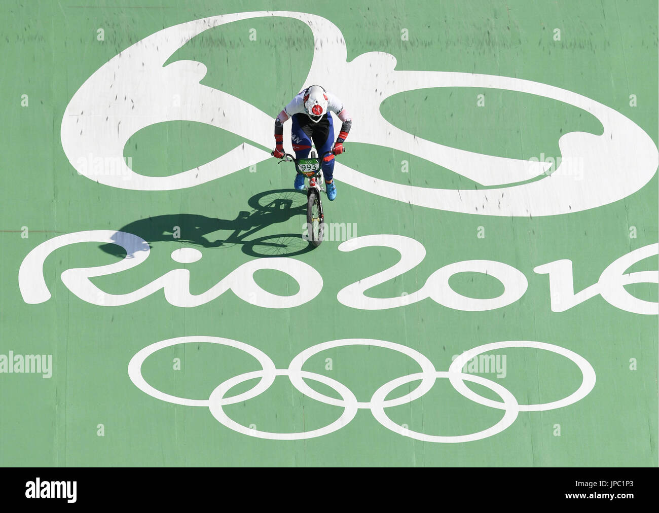 Yoshitaku Nagasako competes during the men's seeding phase of BMX ...