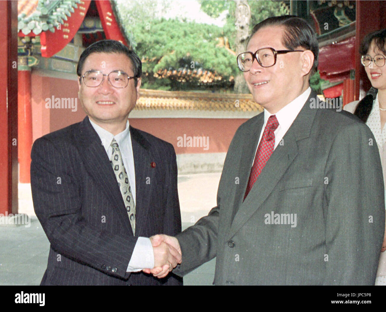 File photo taken in July 1997 shows Koichi Kato (L), secretary general of the Liberal Democratic ...