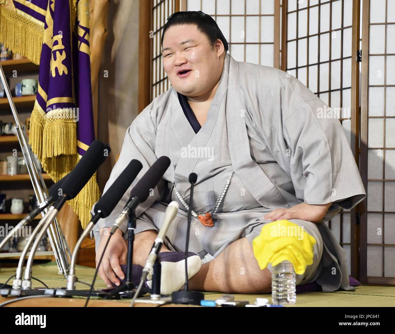 Autumn Grand Sumo Tournament champion Goeido holds a press conference ...