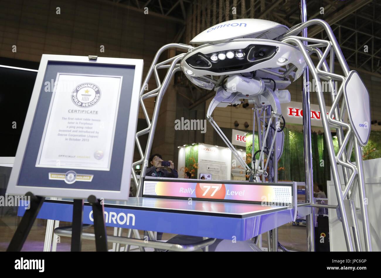 Photo taken Oct. 3, 2016, shows Omron Corp.'s FORPHEUS table tennis ...