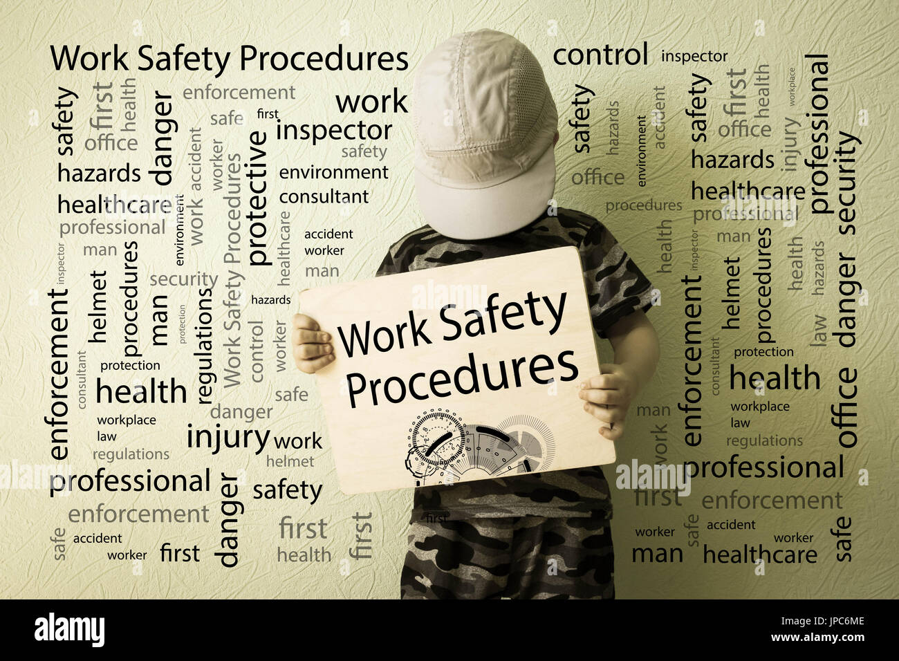 work safety procedures concept. Photo for your design. The boy at the ...