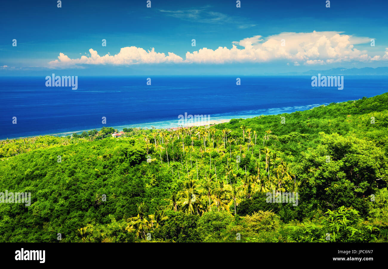 Amazing landscape tropical island bali on background sandy beach, green ...