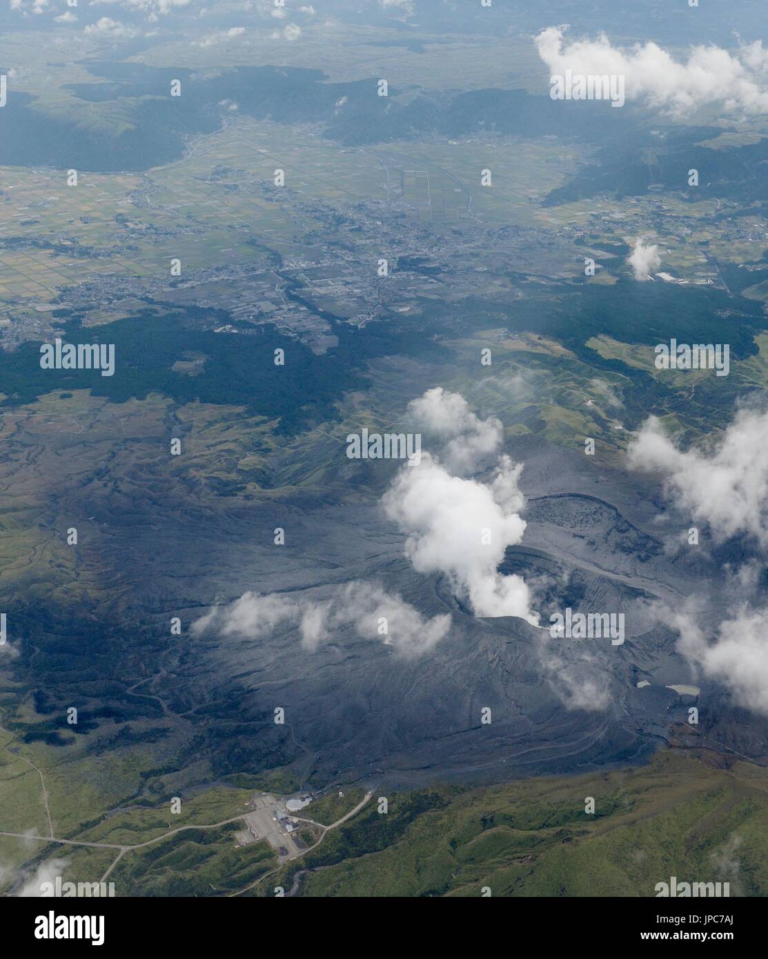 The eruption of Mt. Aso (front) in Kumamoto Prefecture, southwestern ...