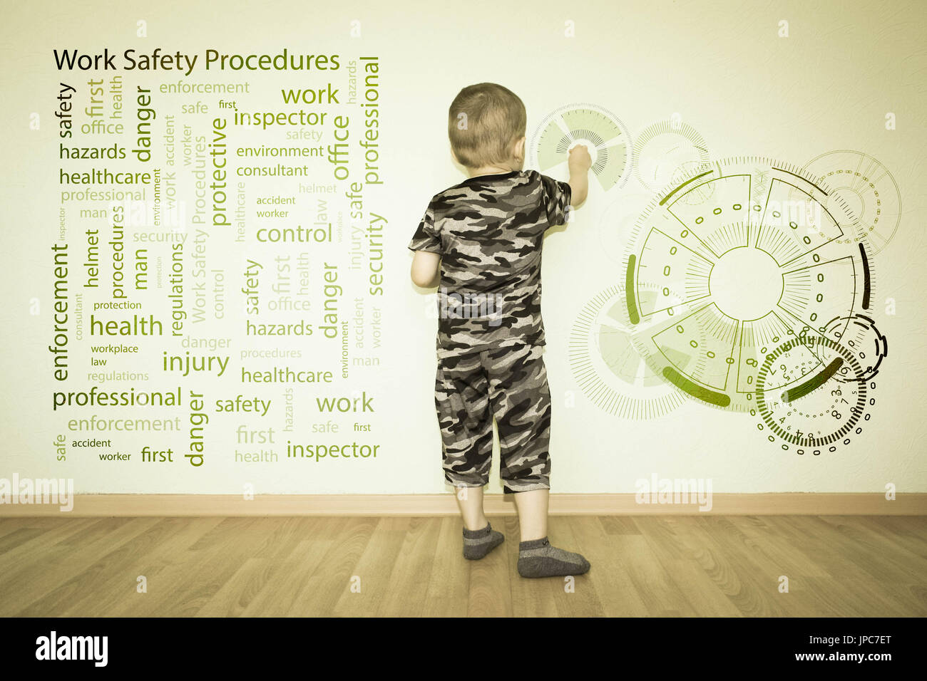 work safety procedures concept. Photo for your design. The boy at the ...