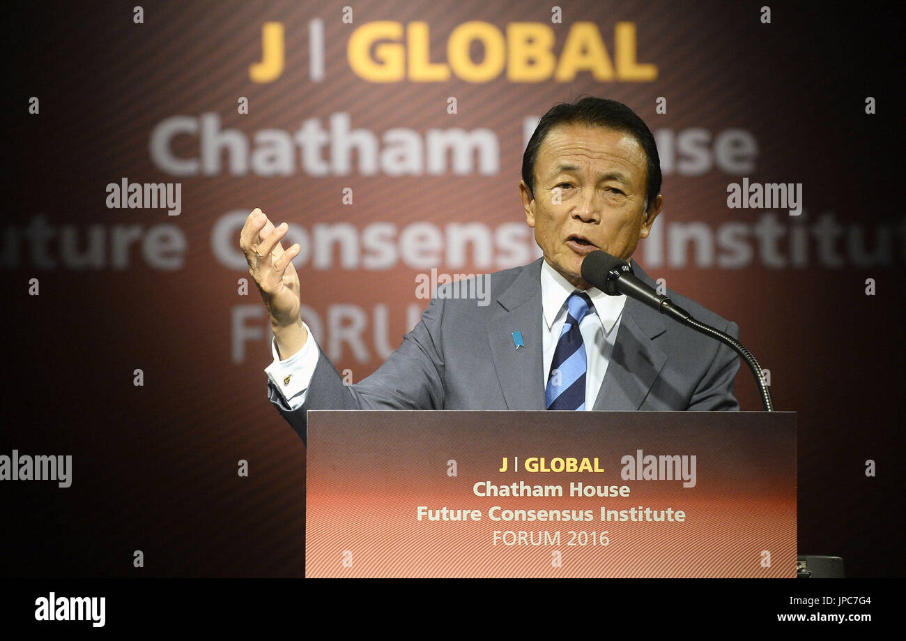 Japanese Finance Minister Taro Aso gives a speech in Seoul on Oct. 10 ...