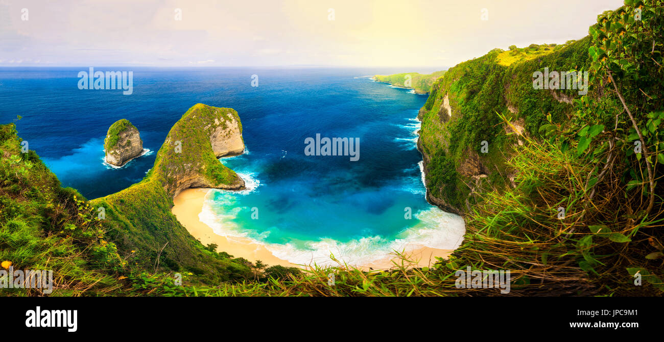 Top view panoramic landscape tropical island with scenery sandy beach ...