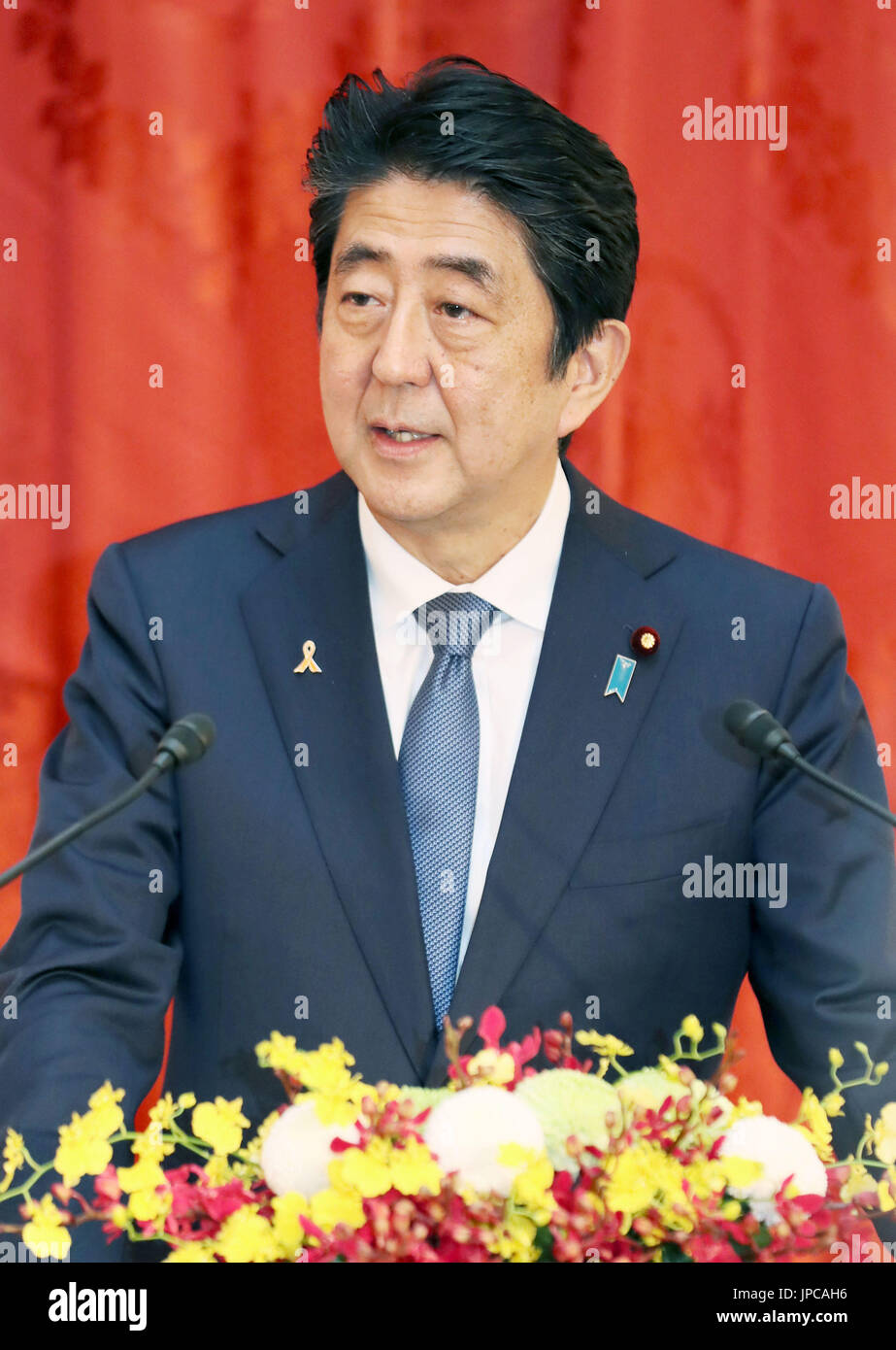 Japanese Prime Minister Shinzo Abe attends a joint press conference ...