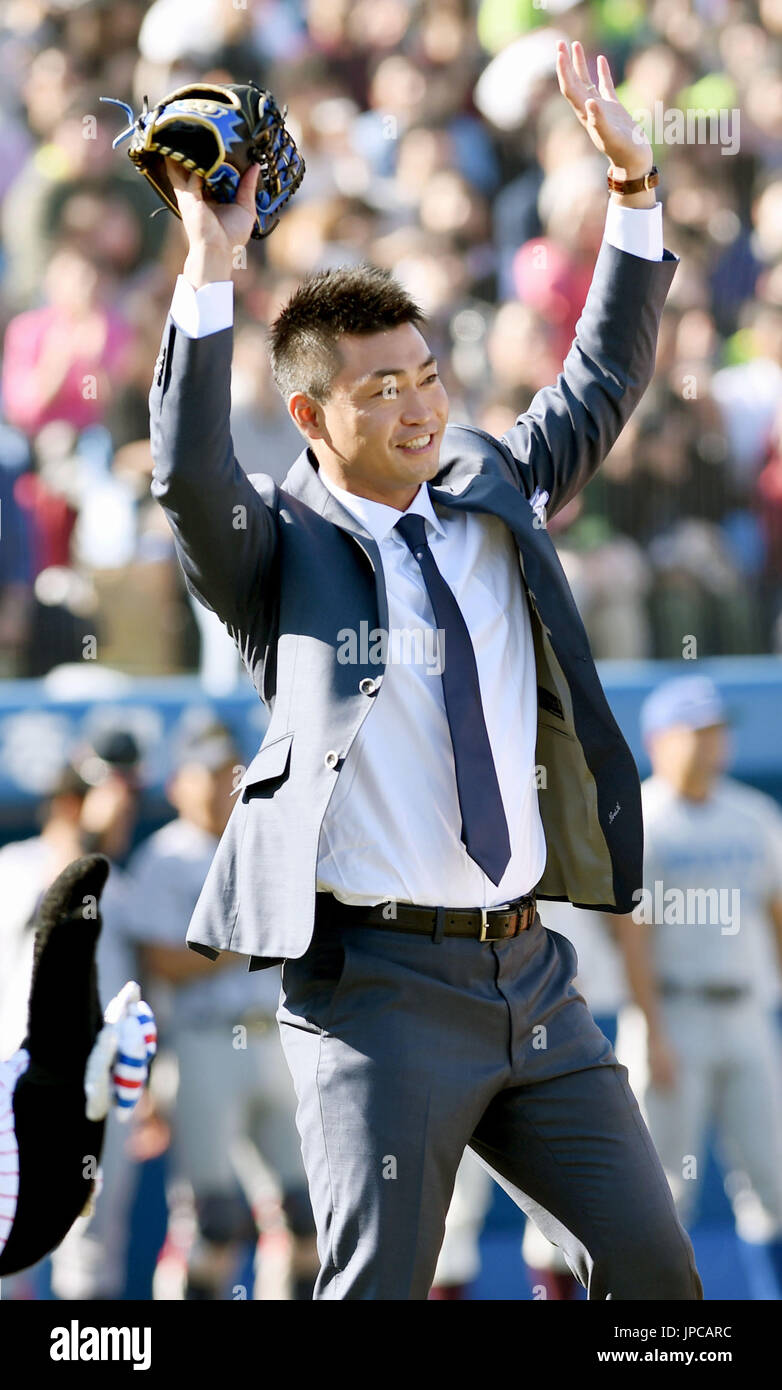 Japanese outfielder Norichika Aoki attends an opening pitch ceremony ...