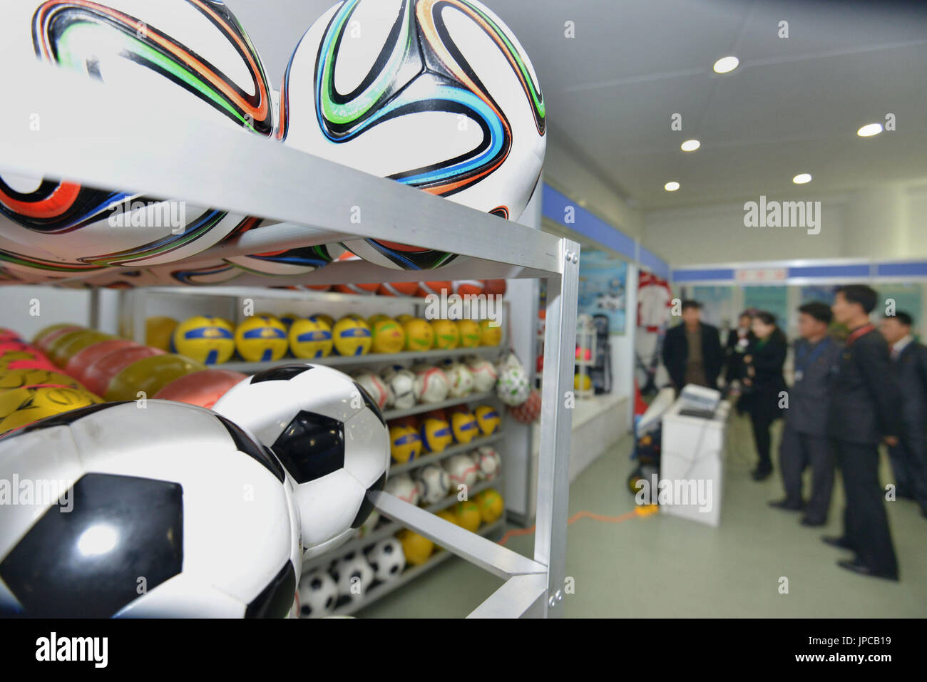 Domestically made soccer balls are seen among around 1,400 goods at a ...