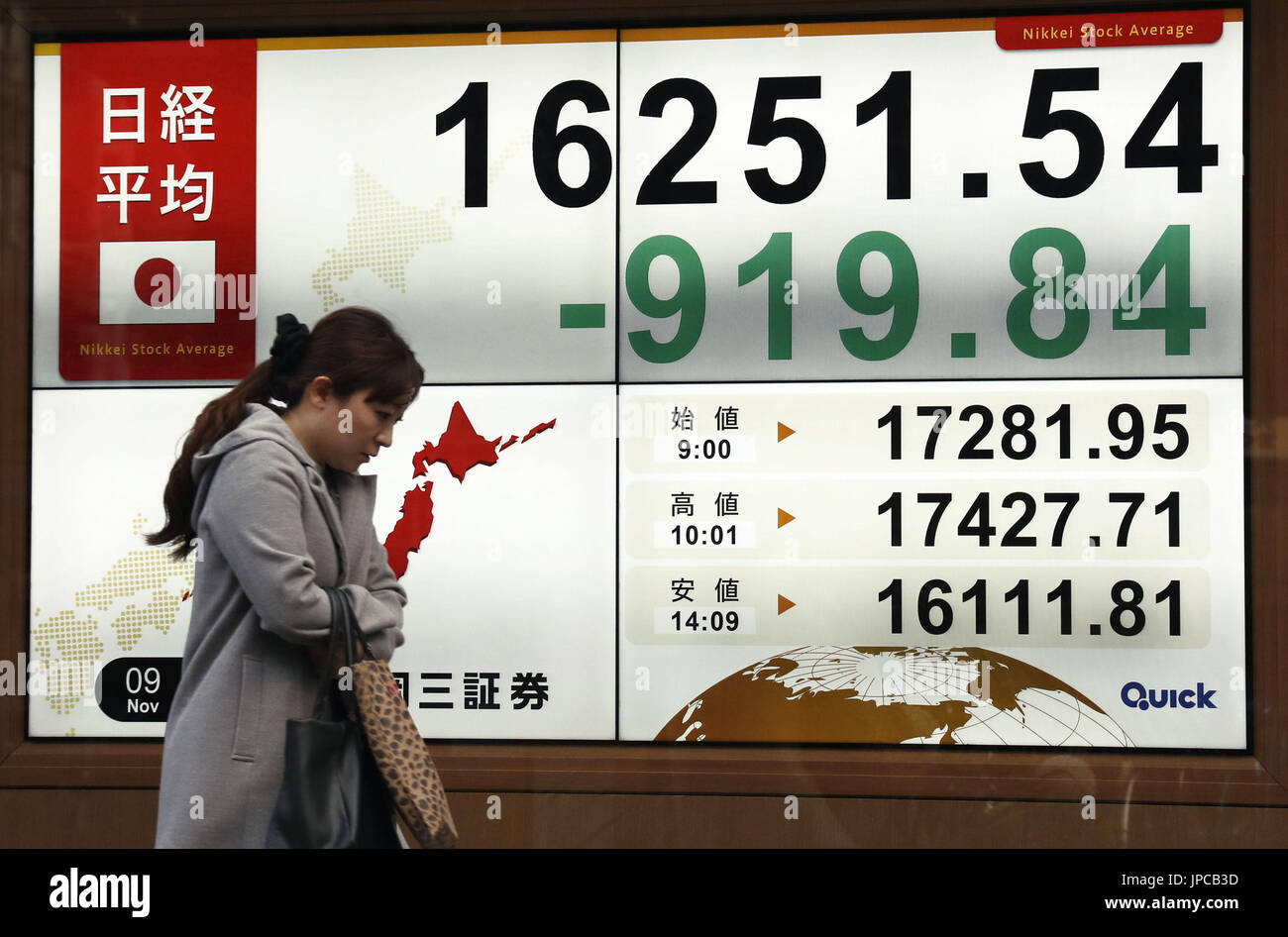 An electronic board in the central Japan city of Nagoya shows the key ...