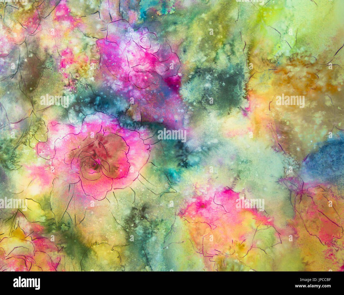 Dark red, turquoise, green and yellow form abstract patterns Stock ...