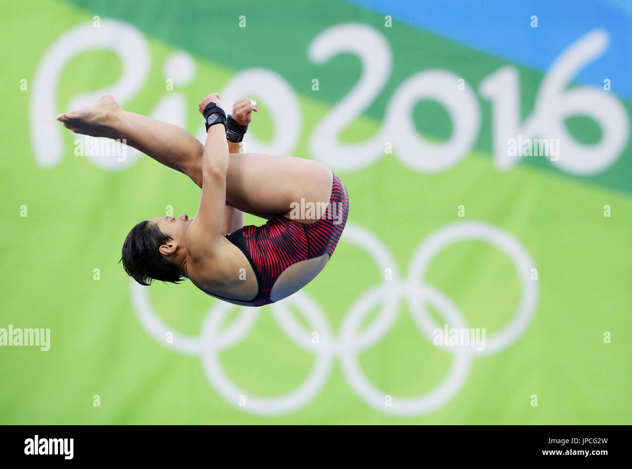 Minami Itahashi of Japan makes an attempt during the women's 10-meter ...