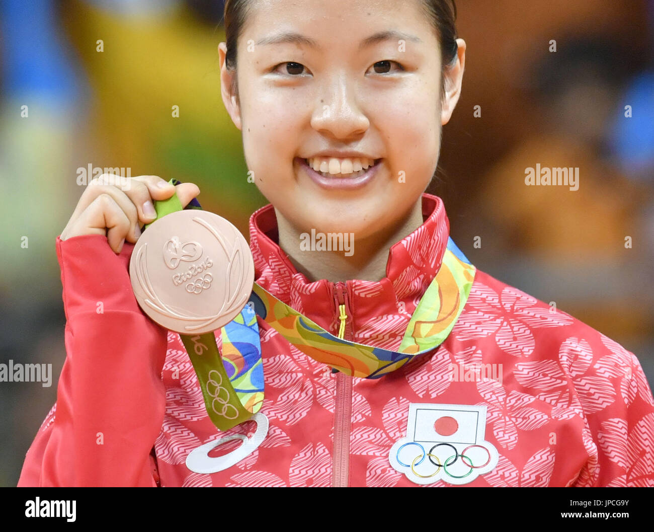 Japan badminton player Nozomi Okuhara holds her women's singles bronze ...