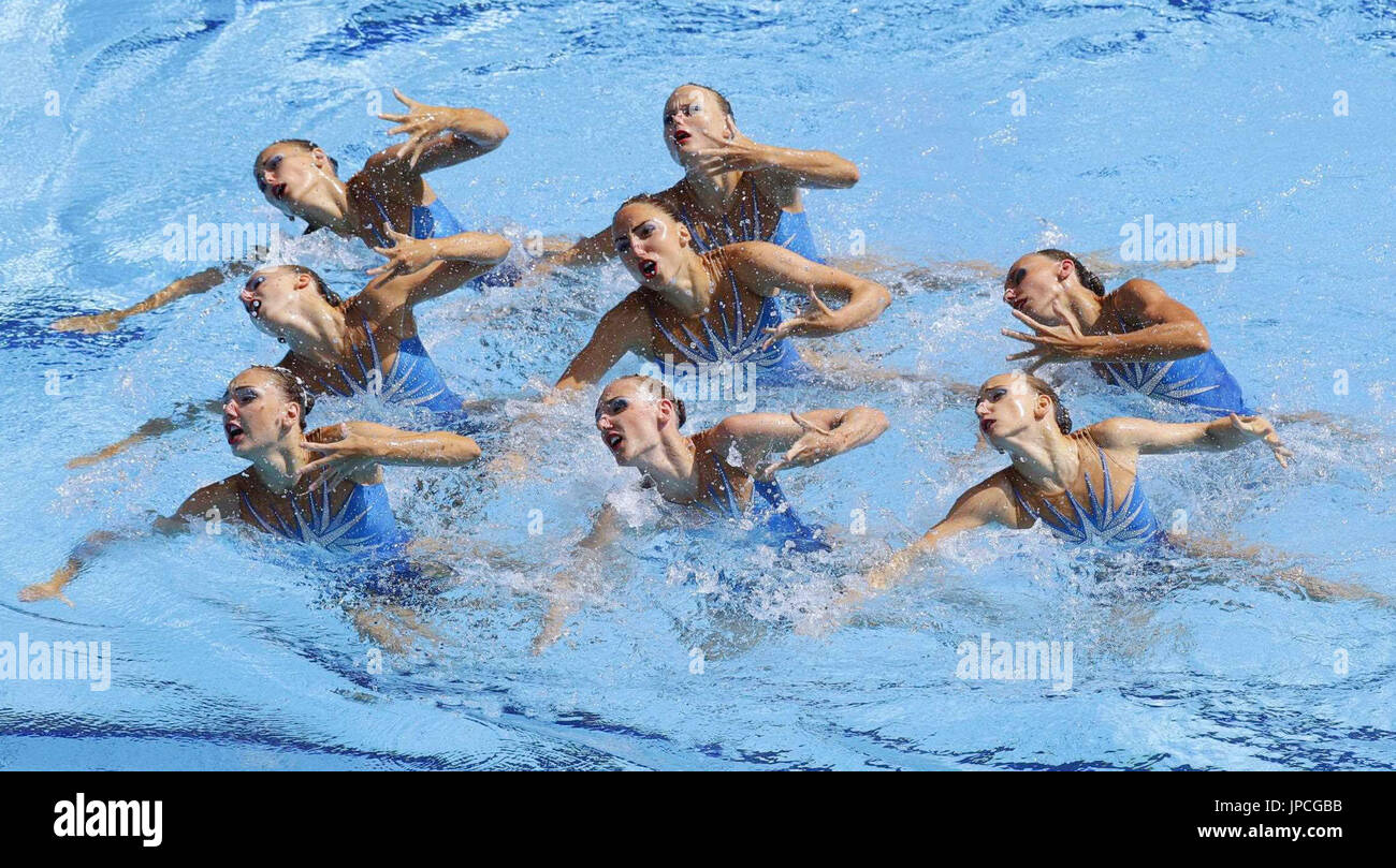 Russia's synchronized swimming team performs during the free routine ...