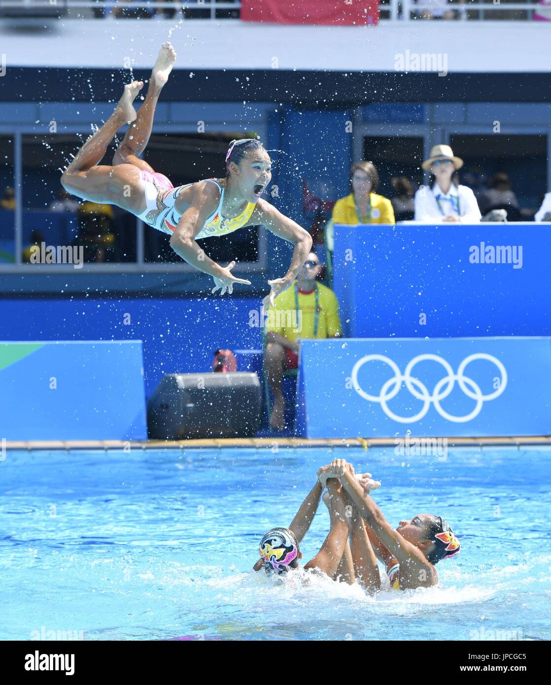 Japan's synchronized swimming team performs during the free routine ...