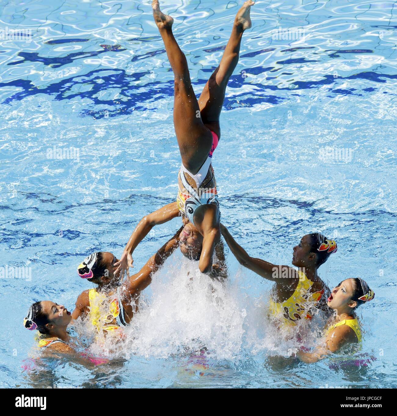 Japan's synchronized swimming team performs during the free routine ...
