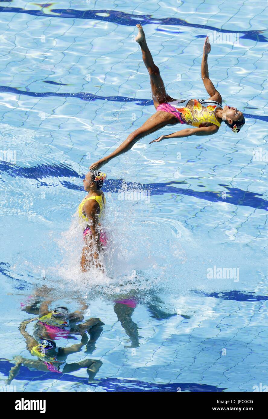 Japan's synchronized swimming team performs during the free routine ...